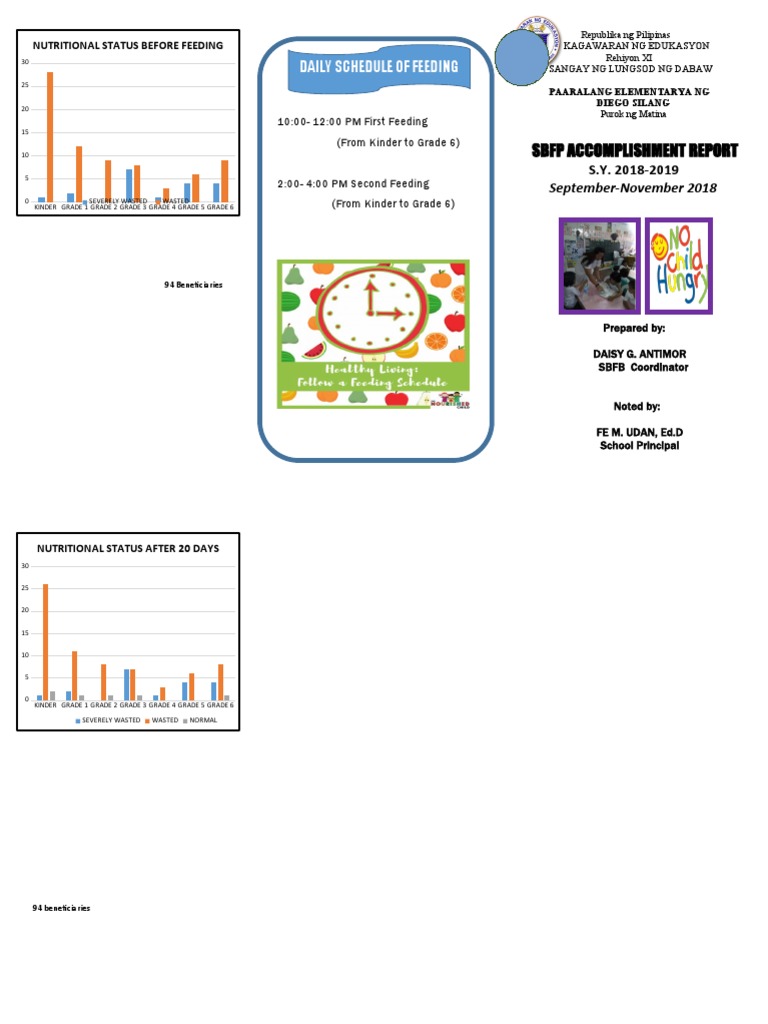 Daily Schedule of Feeding: SBFP Accomplishment Report | PDF | Human ...