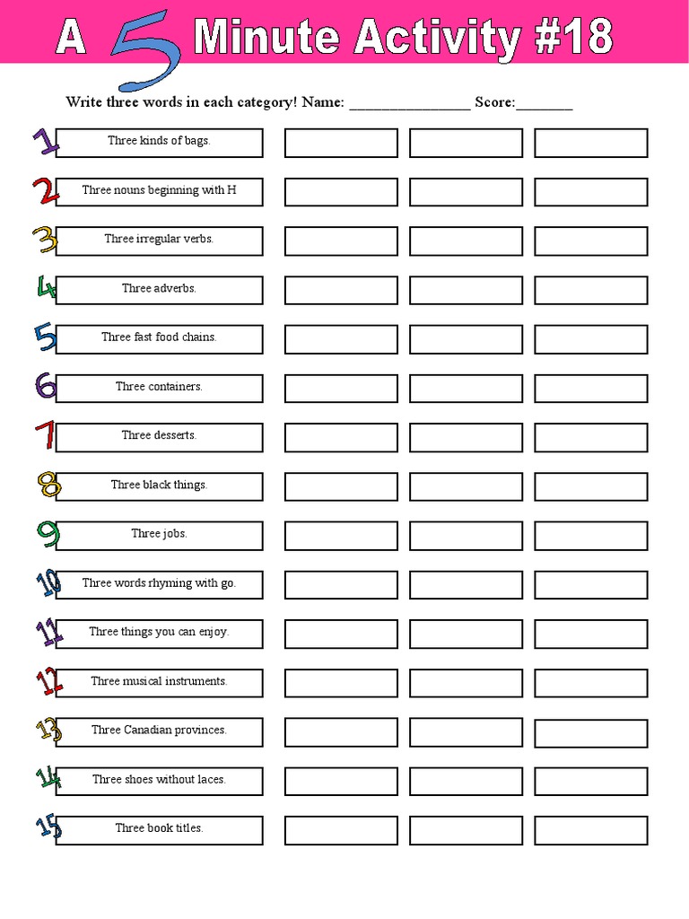 Activity 18: Word Categories Exercise | PDF | Social Science | Poetry
