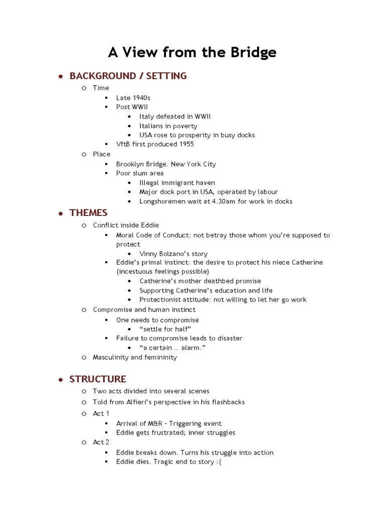 Setting and Themes in "A View from the Bridge" | PDF