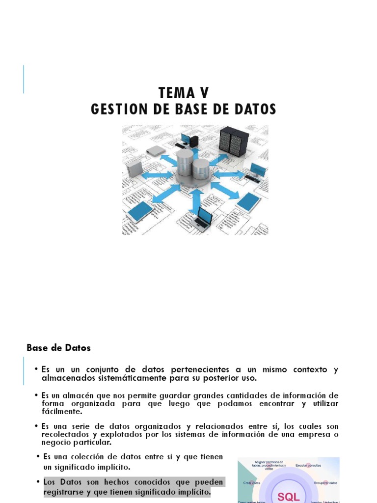 Tema V - Gestion de Base de Datos | PDF | Mi sql | Bases de datos