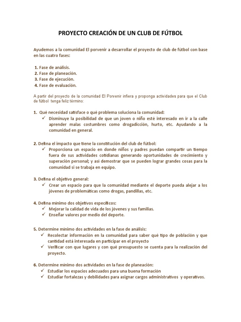 Proyecto Club de Fútbol | PDF | Evaluación | Planificación