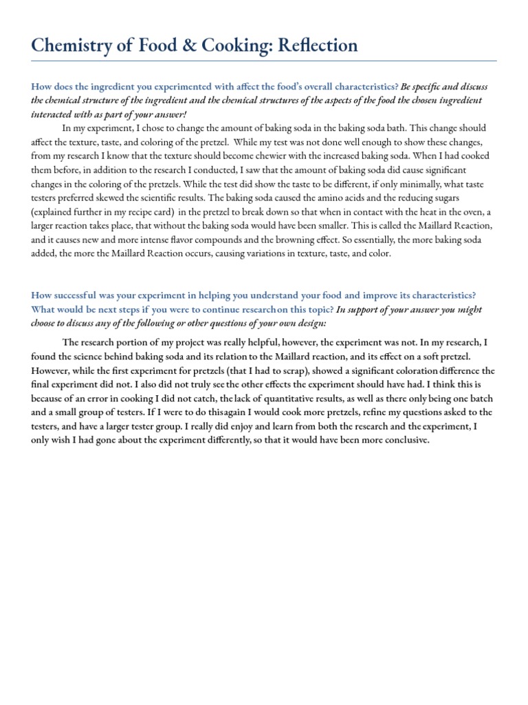 Alaina W - Food Project Reflection | PDF | Baking | Experiment