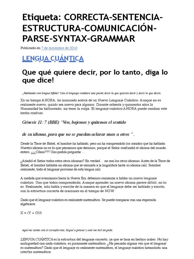 Correct Sentence Structure Communication Parse Syntax Grammar Pdf Sustantivo Palabra