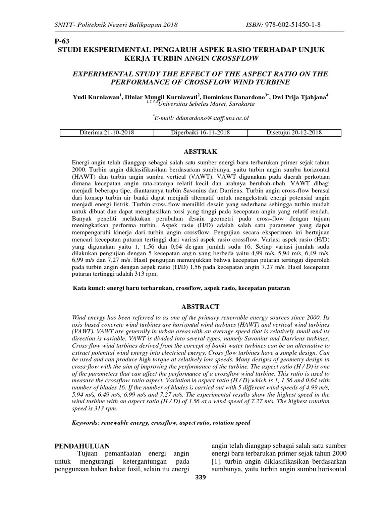 Pengaruh Aspek Rasio pada Turbin Crossflow | PDF