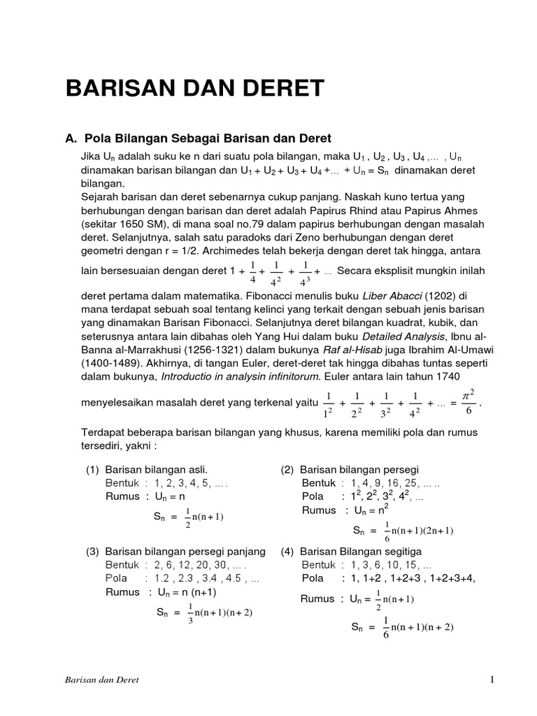01-Pola Bilangan Sebagai Barisan Dan Deret | PDF
