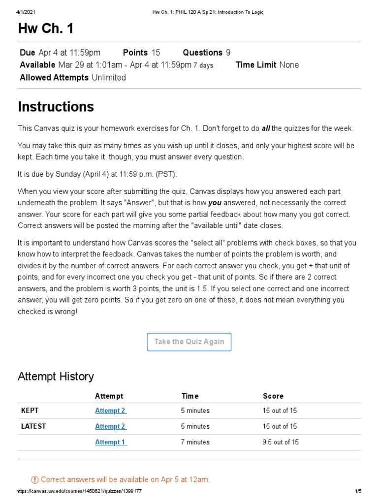 Quiz - HW Ch. 1 | PDF | Deductive Reasoning | Inference