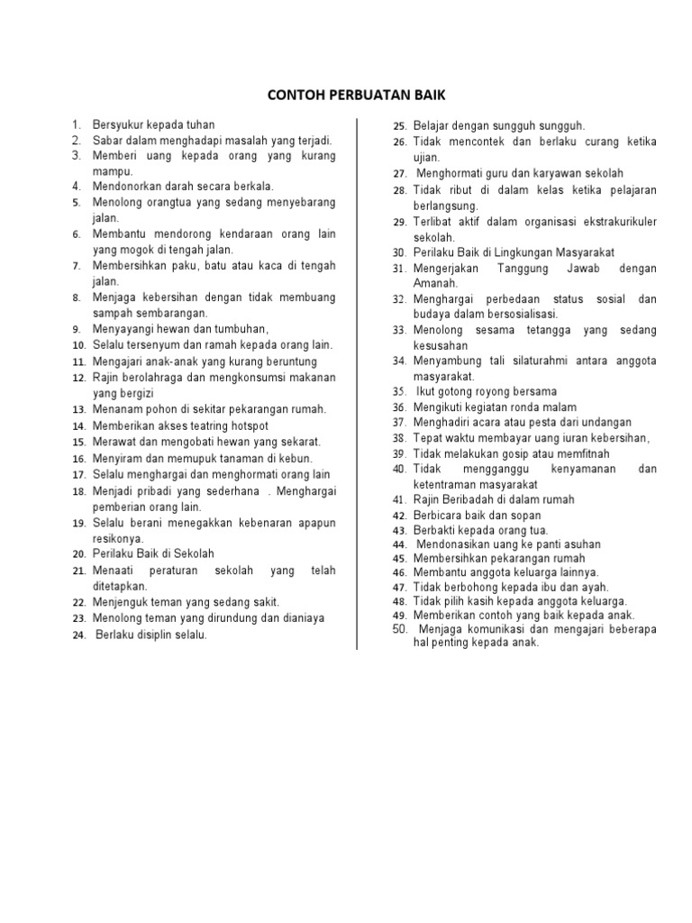 Contoh Perbuatan Baik Dan Tidak Baik1 | PDF