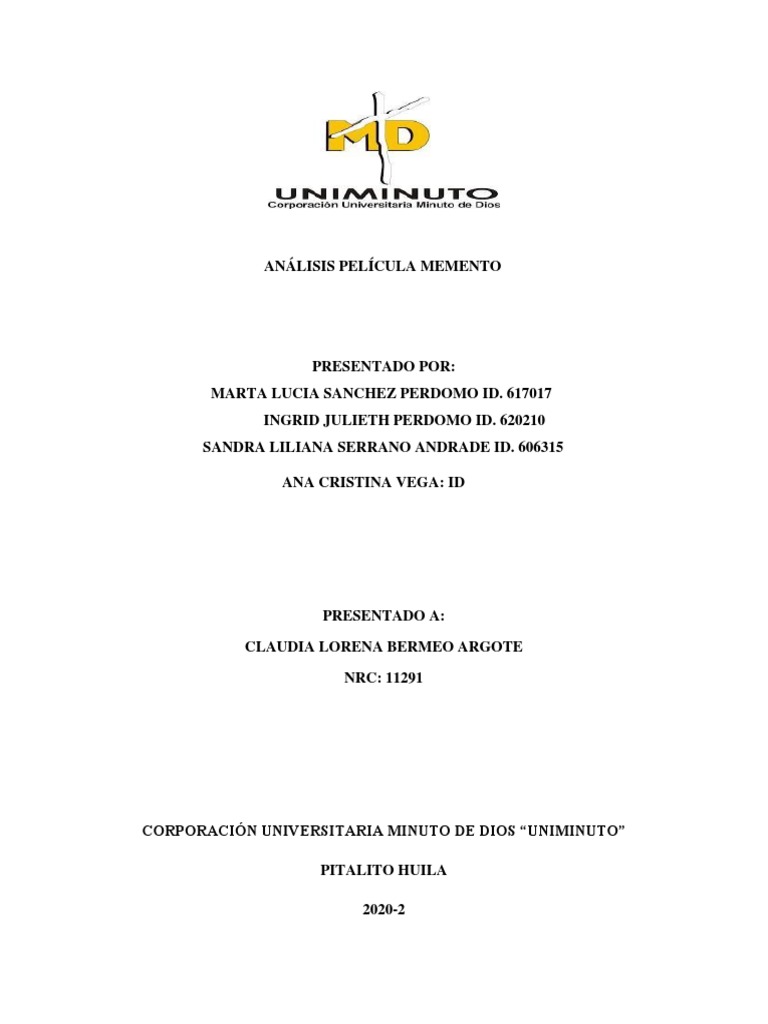 Analisis Pelicula MEMENTO 1 | PDF | Memoria | Cognición