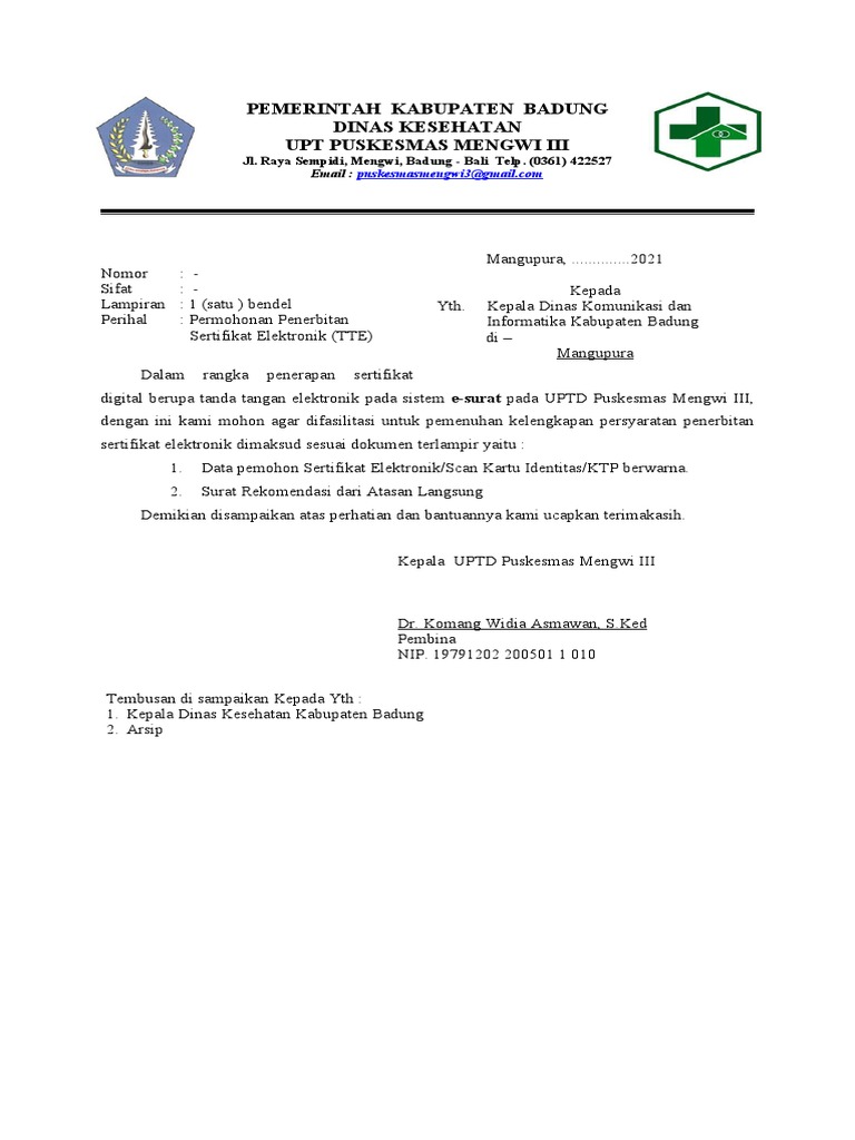 Surat Permohonan TTE | PDF