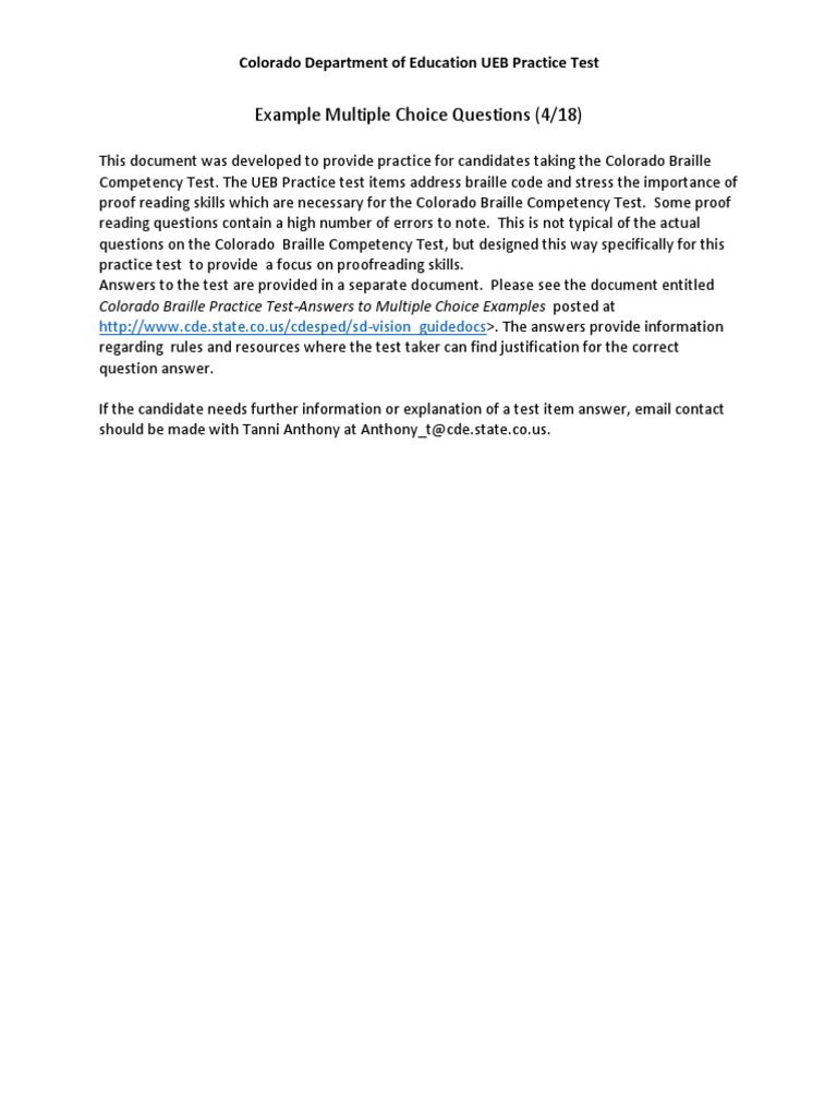 Example Multiple Choice Questions (4/18) : Colorado Braille Practice ...