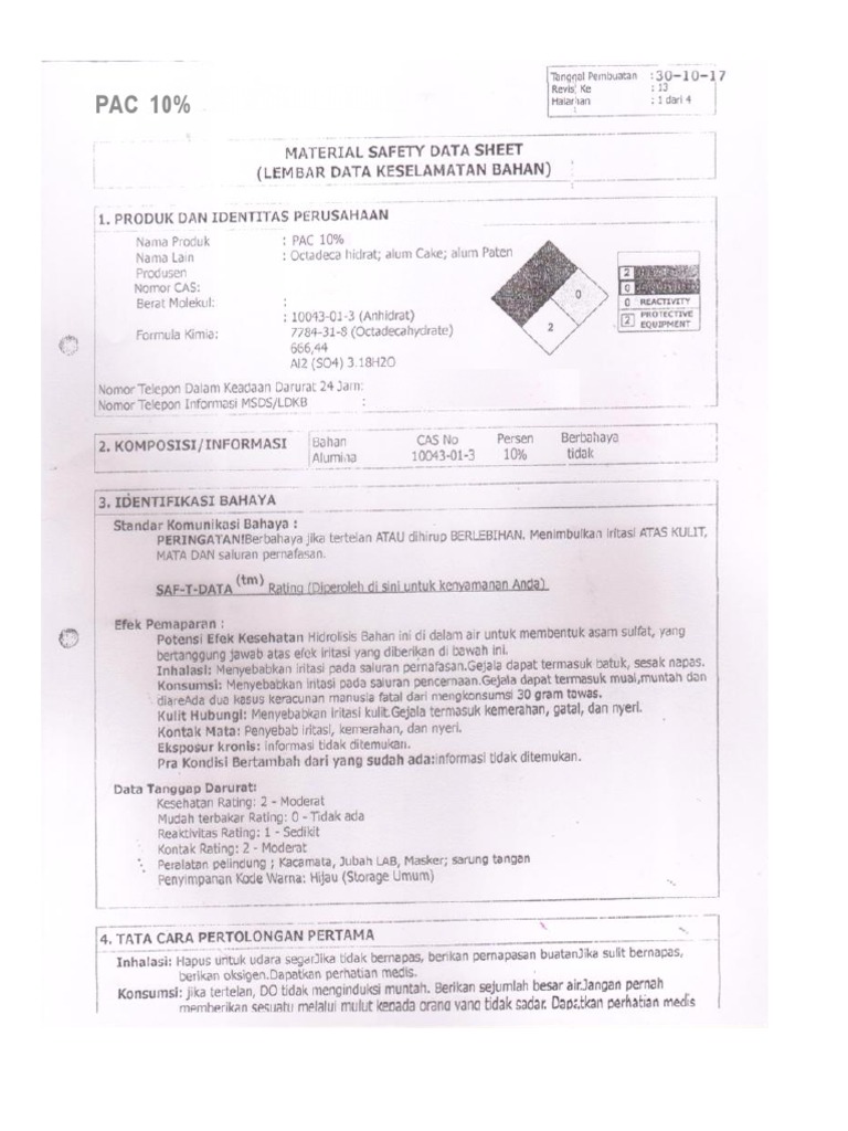 MSDS Pac 10% (PT Ags) | PDF