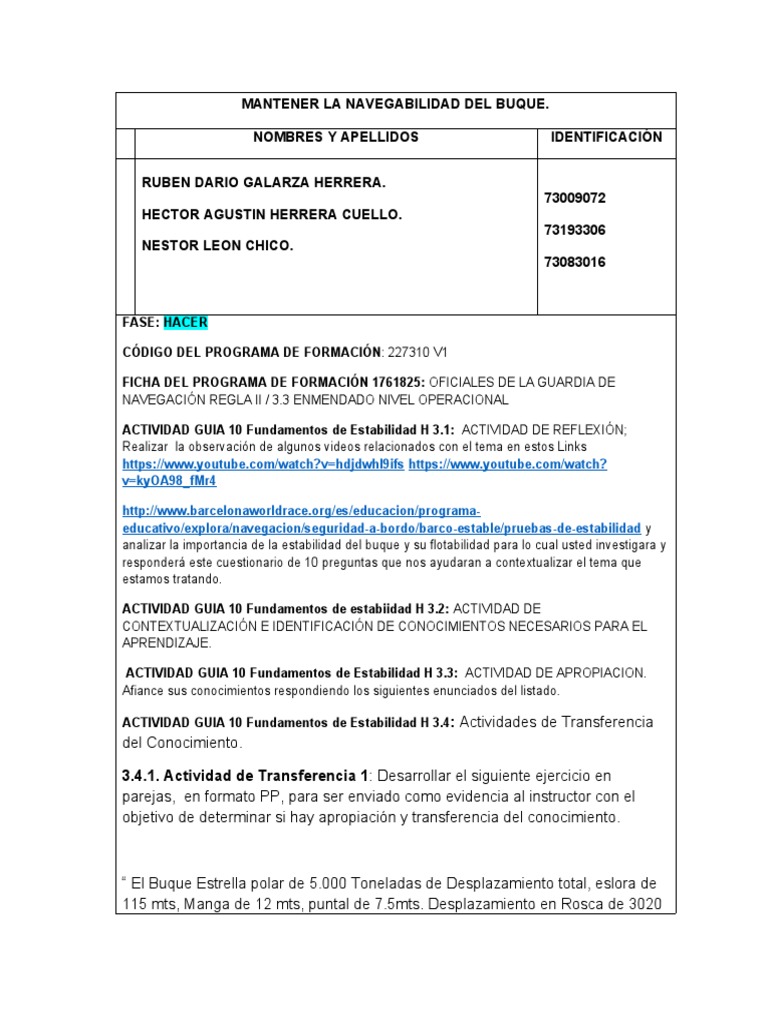 Estabilidad Guia 10-Desarrollada | PDF | Industria pesada | Construcción naval