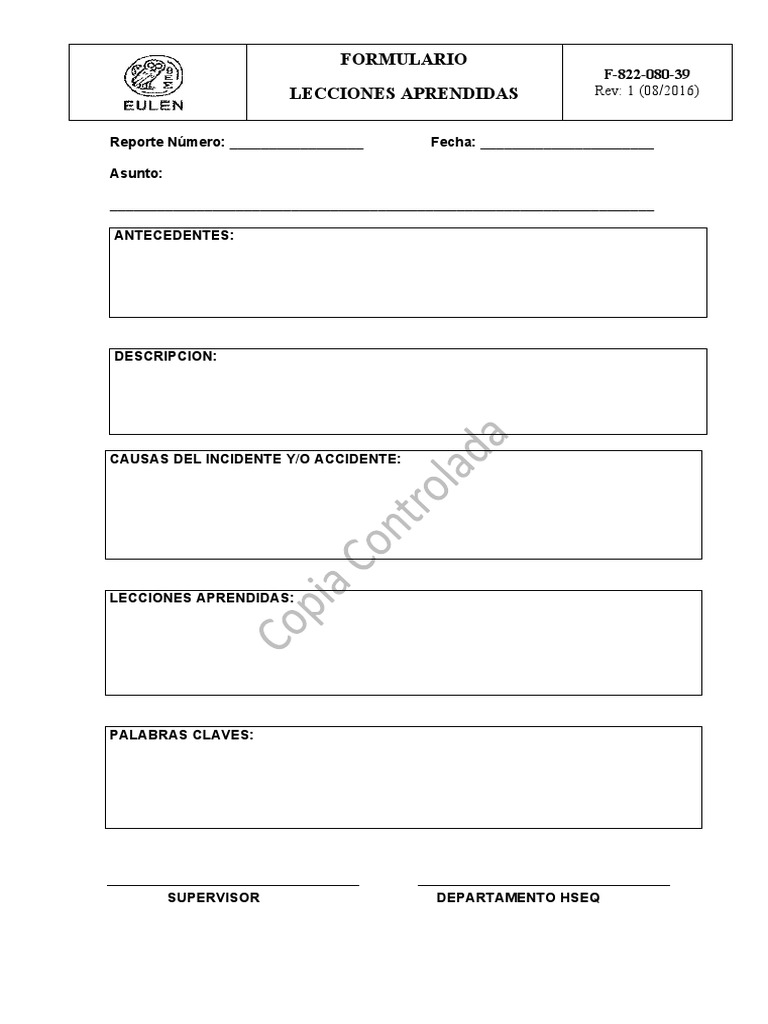 F-822-080-39 Formulario Lecciones Aprendidas | PDF