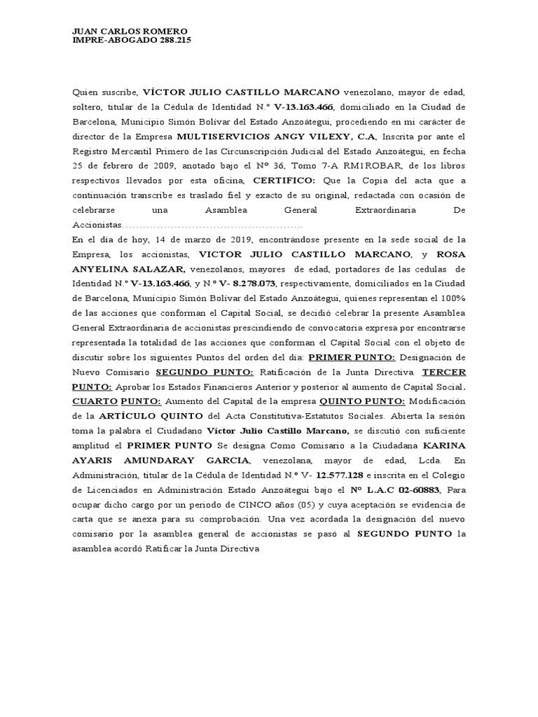 Ratificacion de Junta Directiva Vivtor Castillo | PDF | Venezuela | Gobierno