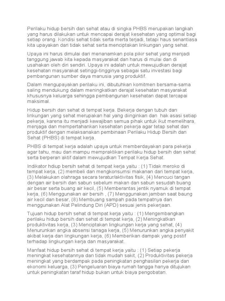 PHBS di Tempat Kerja | PDF | Karier & Perkembangan | Kesehatan Holistik