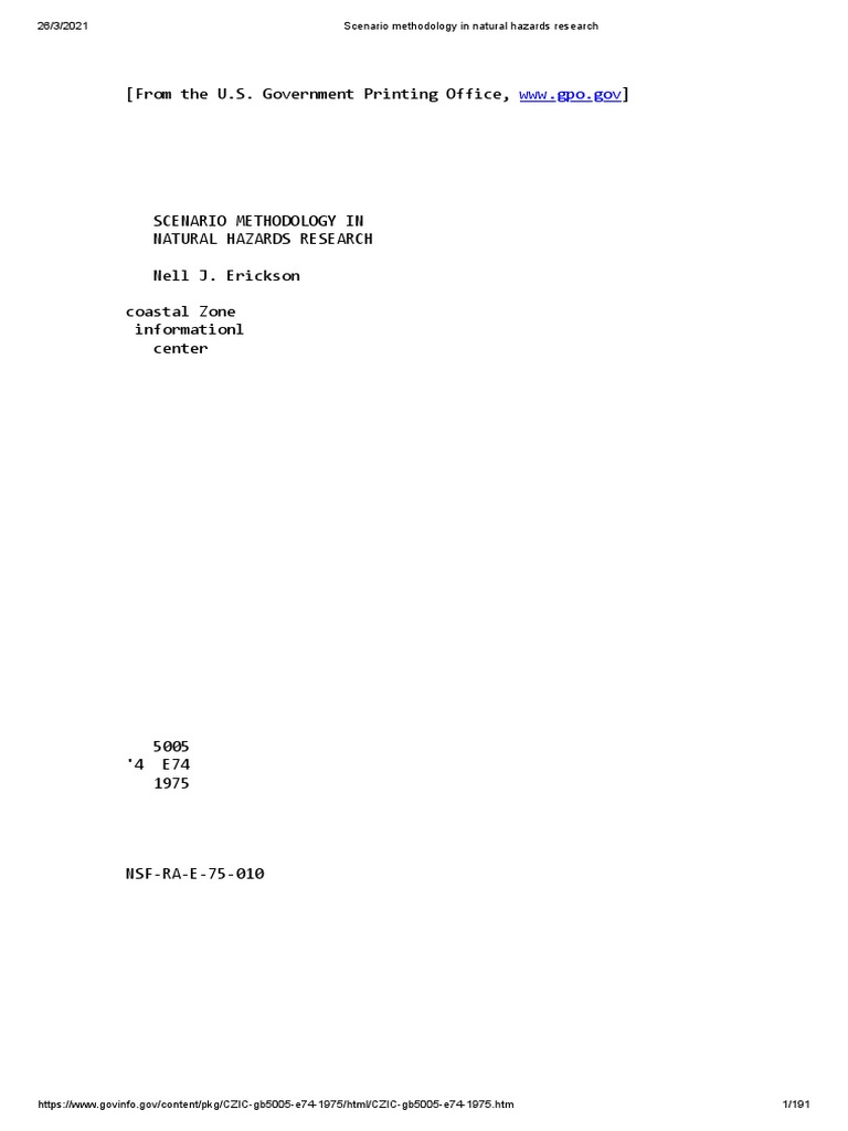 Scenario Methodology in Natural Hazards Research-Neil Ericksen | PDF ...