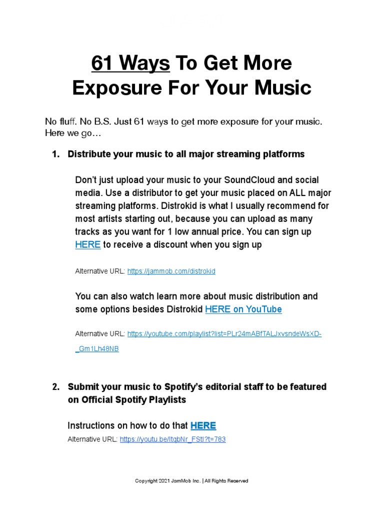 61 Ways To Get More Exposure For Your Music | PDF | Spotify | You Tube