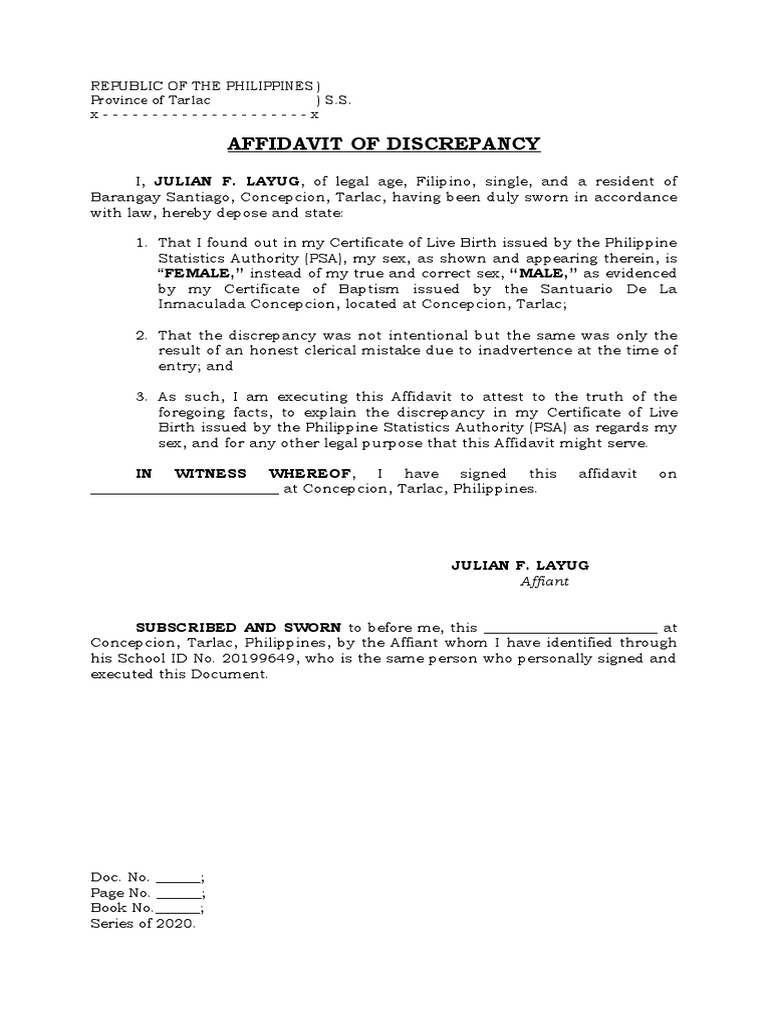 Gender - Affidavit of Discrepancy | PDF