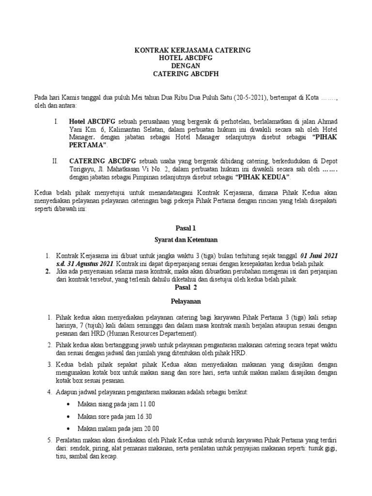 Kontrak Kerjasama Catering | PDF