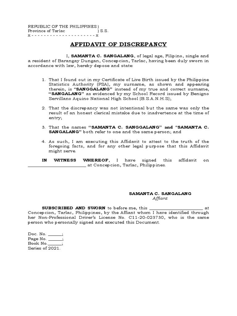 Affidavit of Discrepancy in Name | PDF | Law
