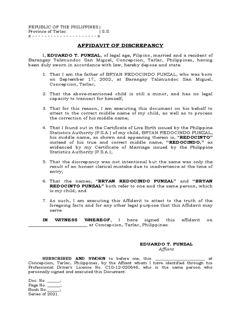 Middle Name - Affidavit of Discrepancy. | PDF
