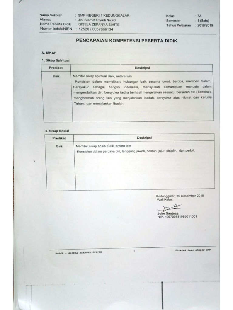 Contoh Rapot | PDF