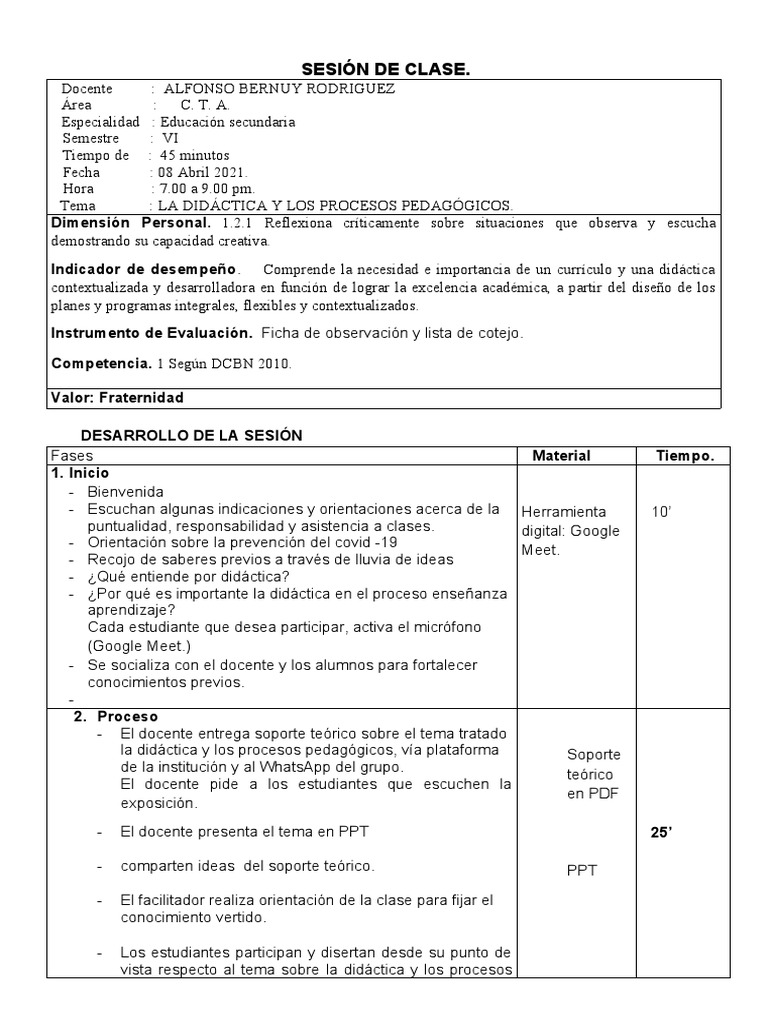 Sesion de Clases de Didactica y Curriculo | PDF | Aprendizaje | La ...