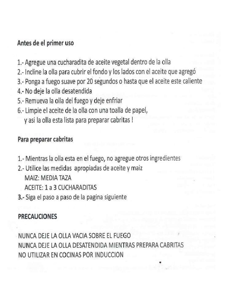 Instrucciones Olla de Cabritas | PDF