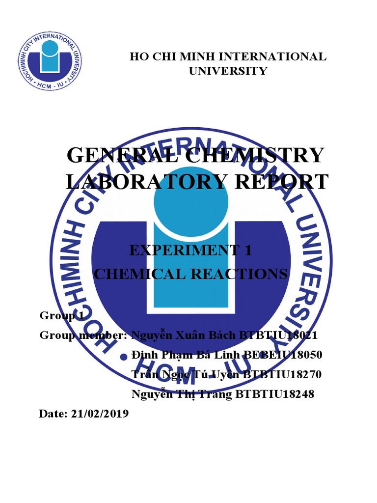 General Chemistry Laboratory Report: Experiment 1 Chemical Reactions ...