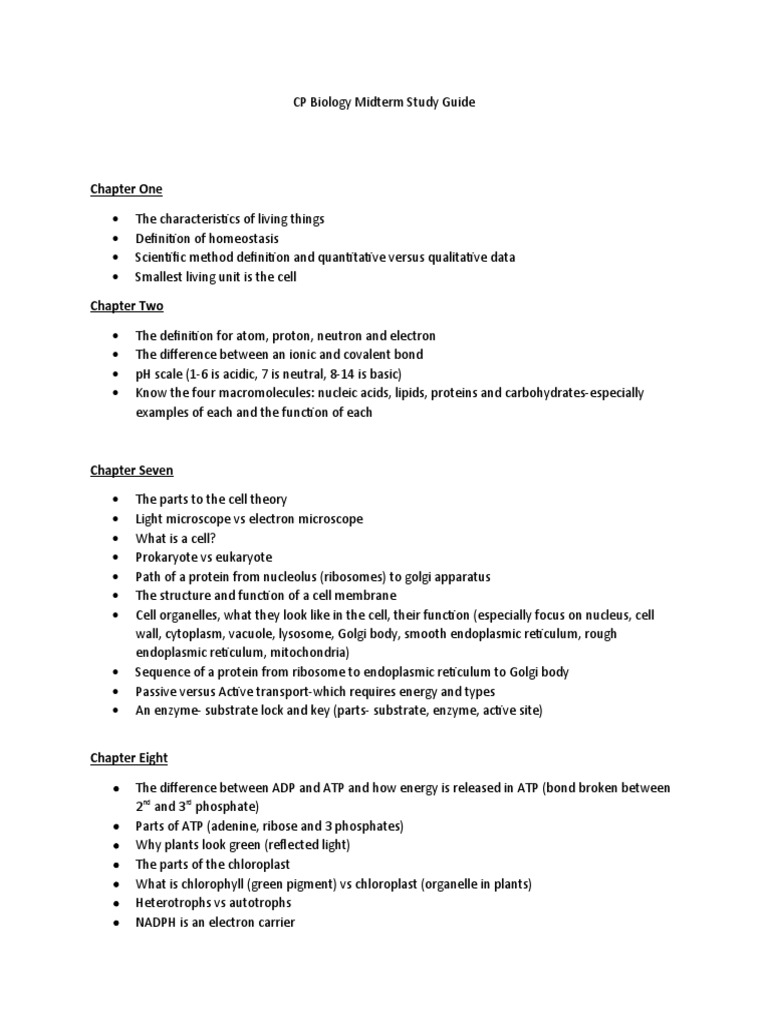 CP Biology Midterm Study Guide | PDF