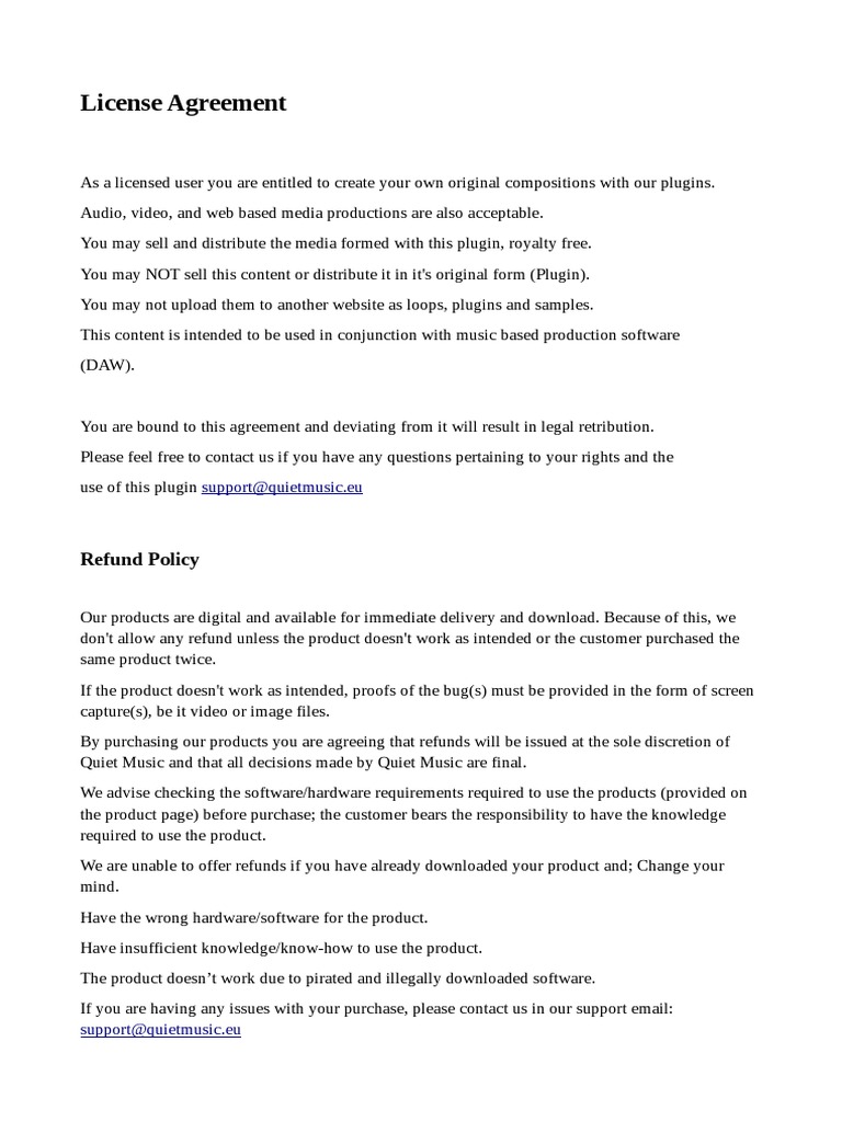 License Agreement: Refund Policy | PDF