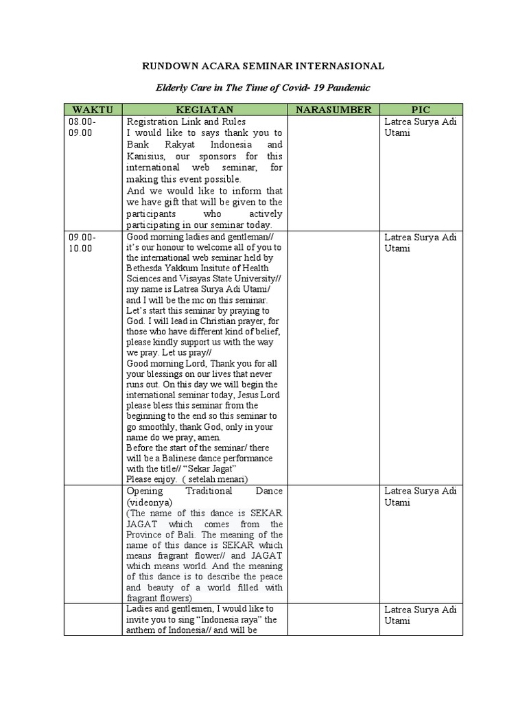 RUNDOWN ACARA SEMINAR INTERNASIONAL Edit Asih | PDF | Prayer ...
