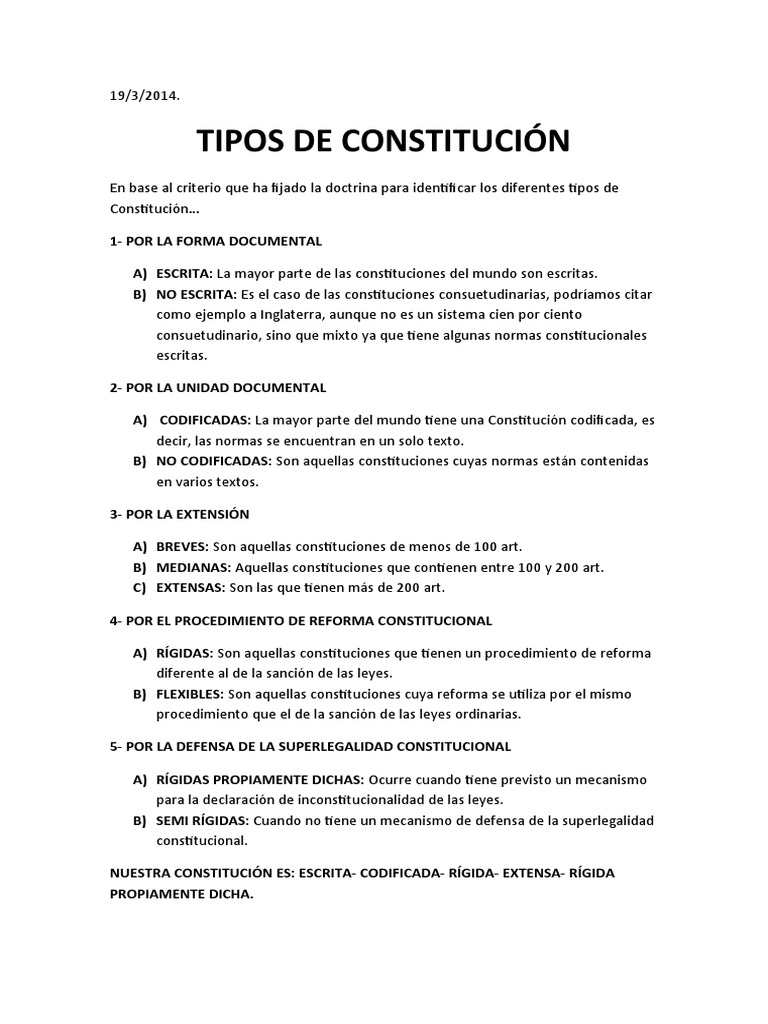 3 Tipos De Constitución Pdf