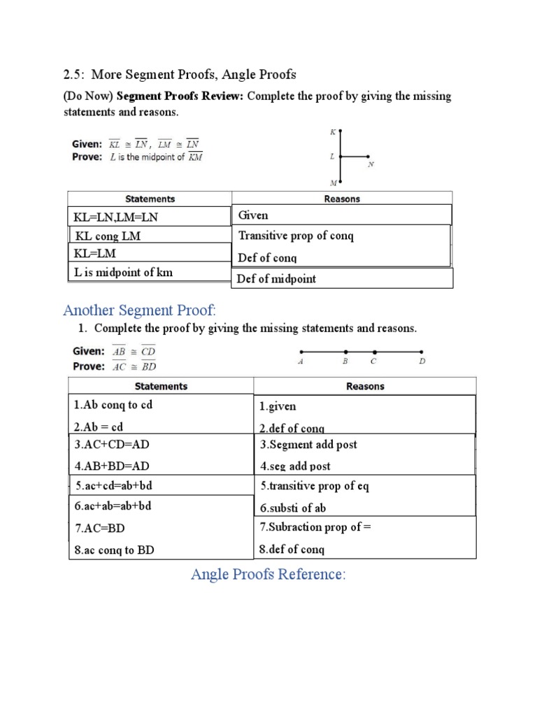 2-5 & 2-6 More Segment Proofs, Angle Proofs | PDF