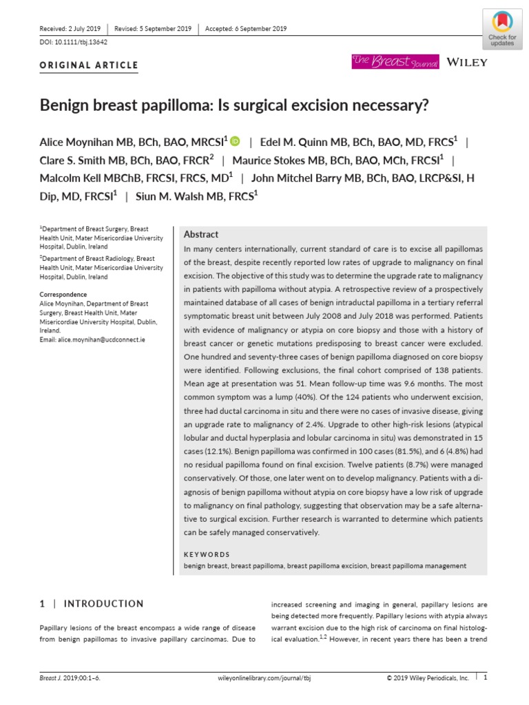 Benign Breast Papilloma: Is Surgical Excision Necessary?: Original ...