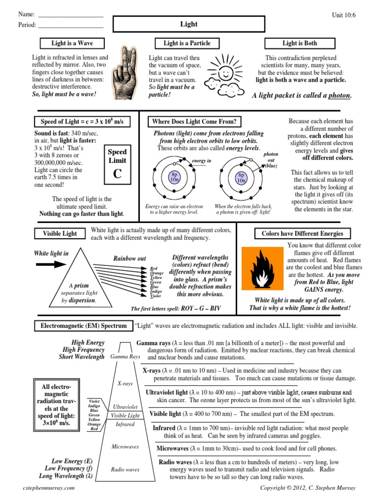 Light WS | PDF | Electromagnetic Spectrum | Electromagnetic Radiation