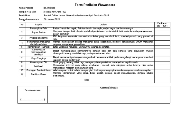 Form Penilaian Wawancara | PDF