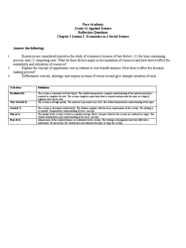 G11 Applied Economics-Reflection Questions (Written Output) | PDF