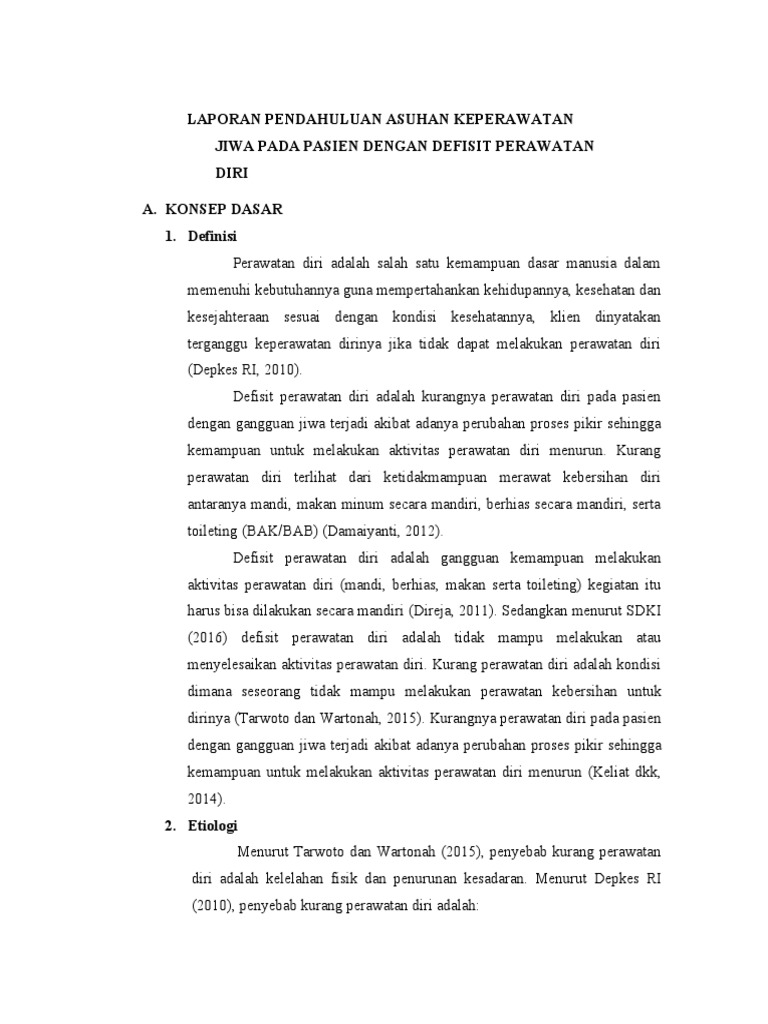 Laporan Pendahuluan Askep Defisit Perawatan Diri | PDF