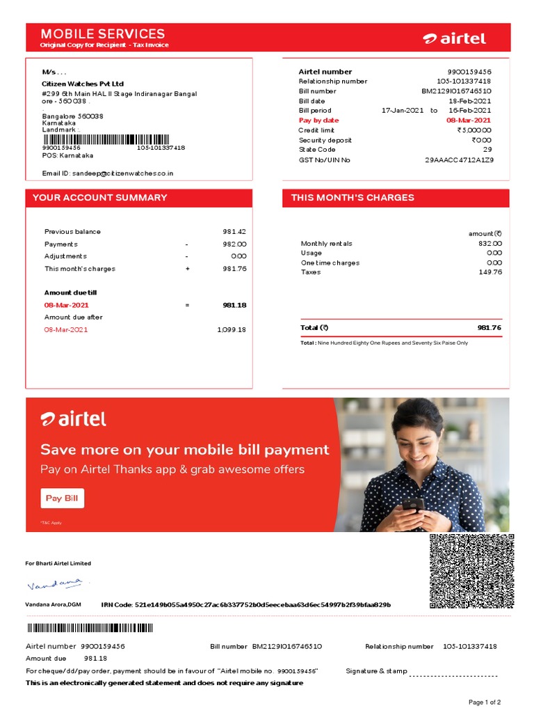 Mobile Services: Your Account Summary This Month'S Charges | PDF ...