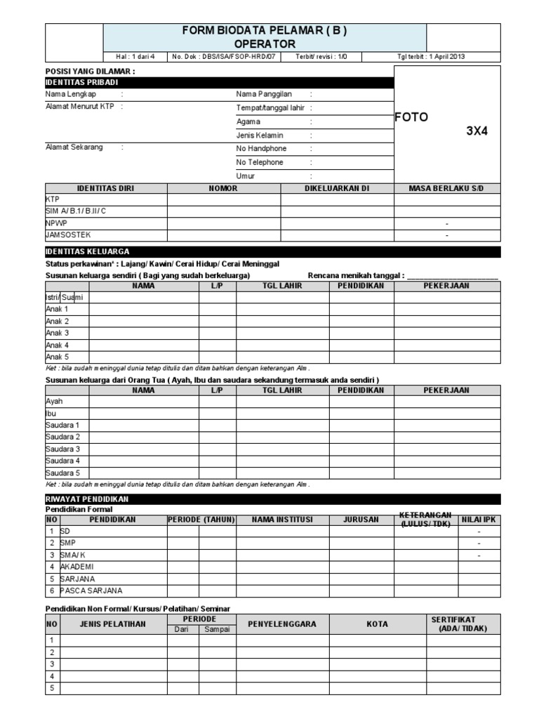 Fsop HRD Form Lamaran Kerja | PDF