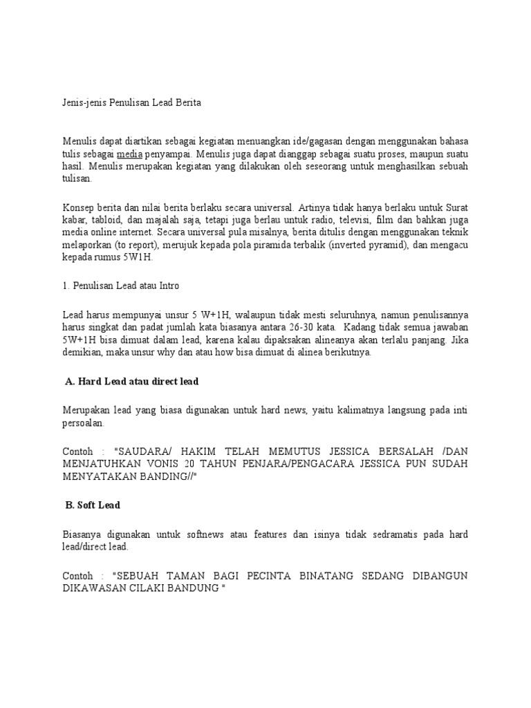 Jenis Jenis Penulisan Lead (KM) | PDF