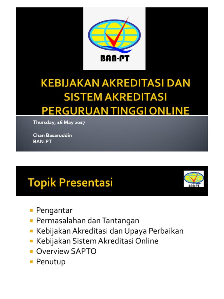 Prof. Dr. T. Basaruddin Kebijakan Akreditasi Dan Pelatihan SAPTO | PDF