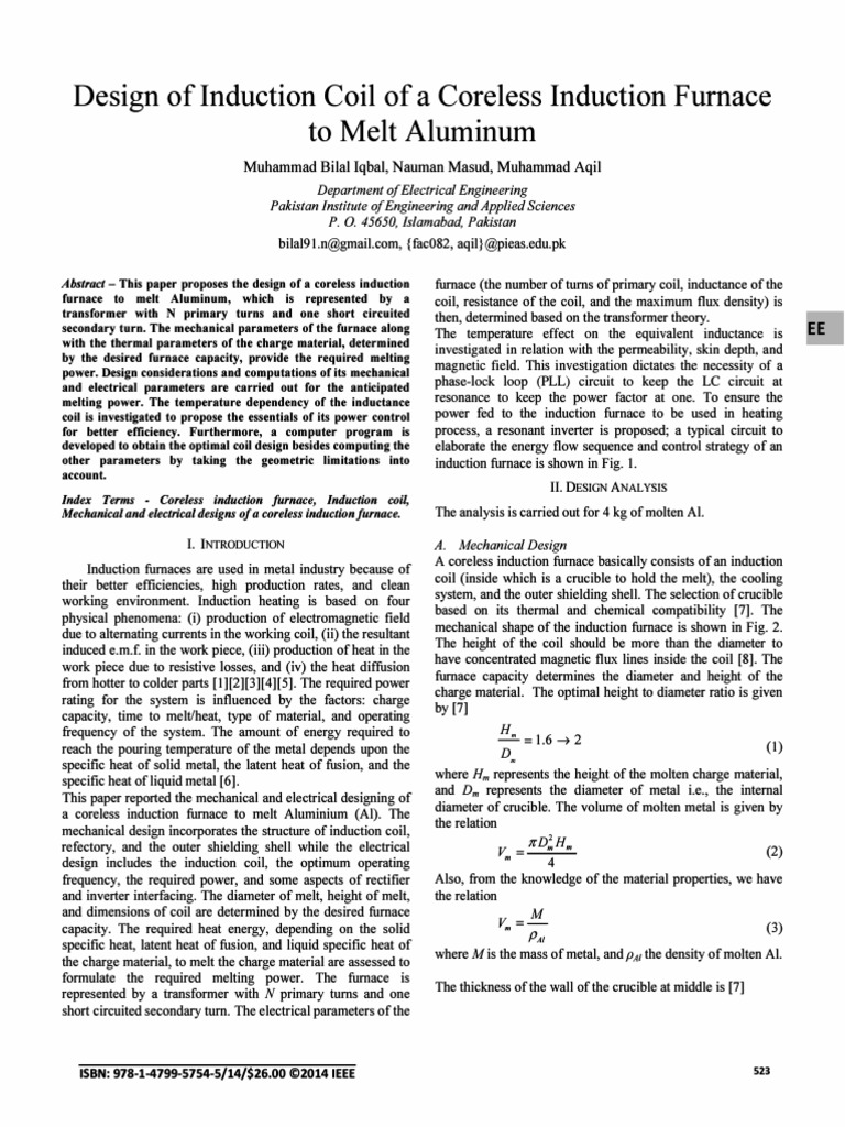 Design of Induction Coil of A Coreless Induction Furnace To Melt ...