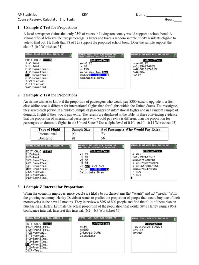 Inference - Exampls and Calculator Guide | PDF | Student's T Test ...