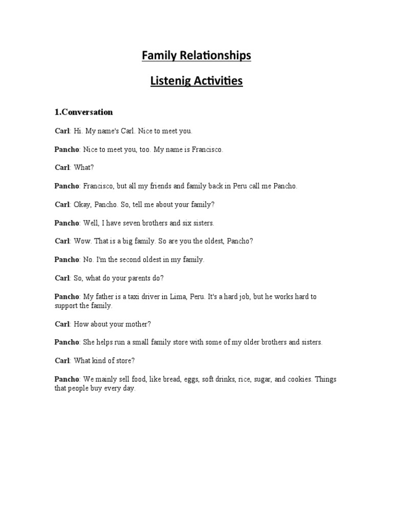 Family Relationships Listenig Activities: 1.conversation | PDF