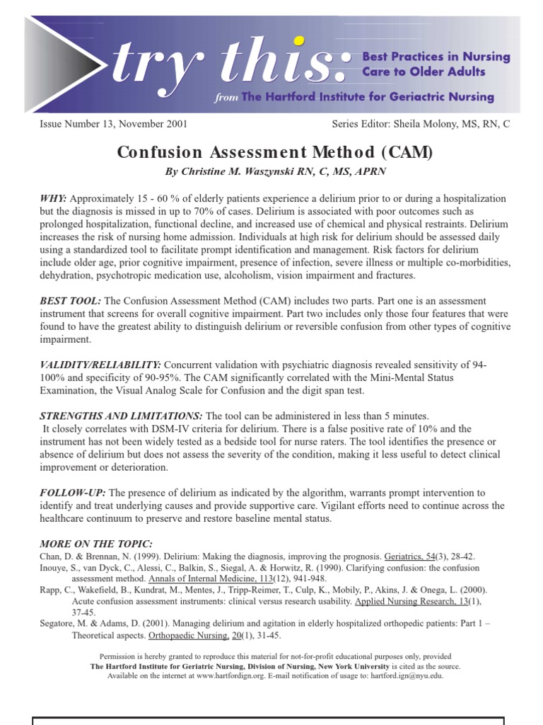 Confusion Assessment Method (CAM) - 1 | PDF | Mental Health ...