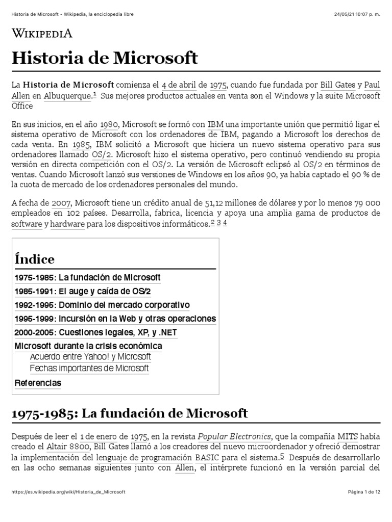 Historia de Microsoft - Wikipedia, La Enciclopedia Libre | PDF ...