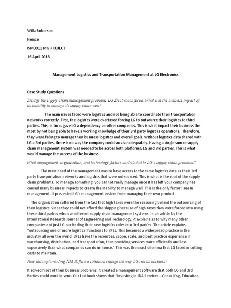 Management Logistics and Transportation Management at LG Electronics ...