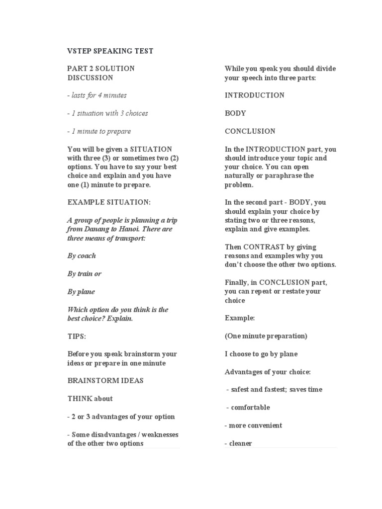 VSTEP SPEAKING TEST Part 2 Fundamentals | PDF | Business